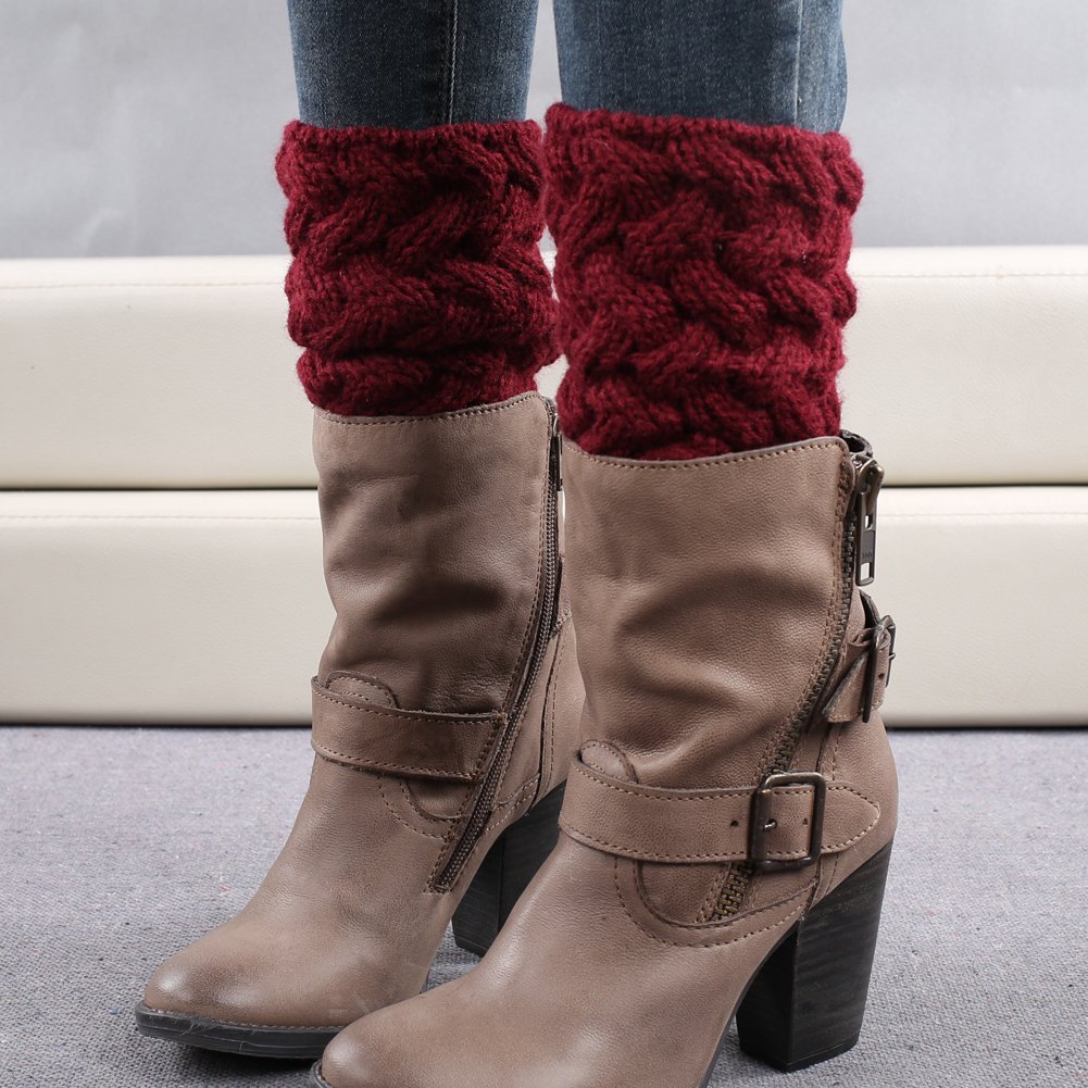 FAYBOX 4 Pairs Short Leg Warmers Boot Cuffs for Women, Crochet Knitted Boot Socks Boot Topper Socks Leg Cuffs for Girls