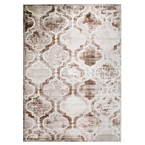 Superior Indoor Small Area Rug, Jute Backed, Perfect for Living/Dining Room, Bedroom, Office, Kitchen, Entryway, Modern Geometric Trellis Floor Decor, Viking Collection, 2' x 3', Hazelnut