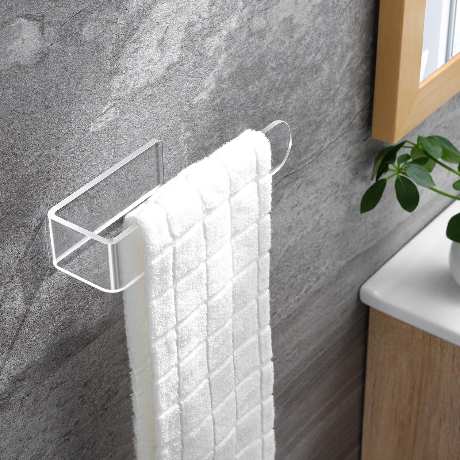 Taozun Hand Towel Holder - Clear Towel Rack for Bathroom, Adhesive Towel Bar Stick on Kitchen Wall, Acrylic Towel Rail No Drill Towel Holder, 2 Packs