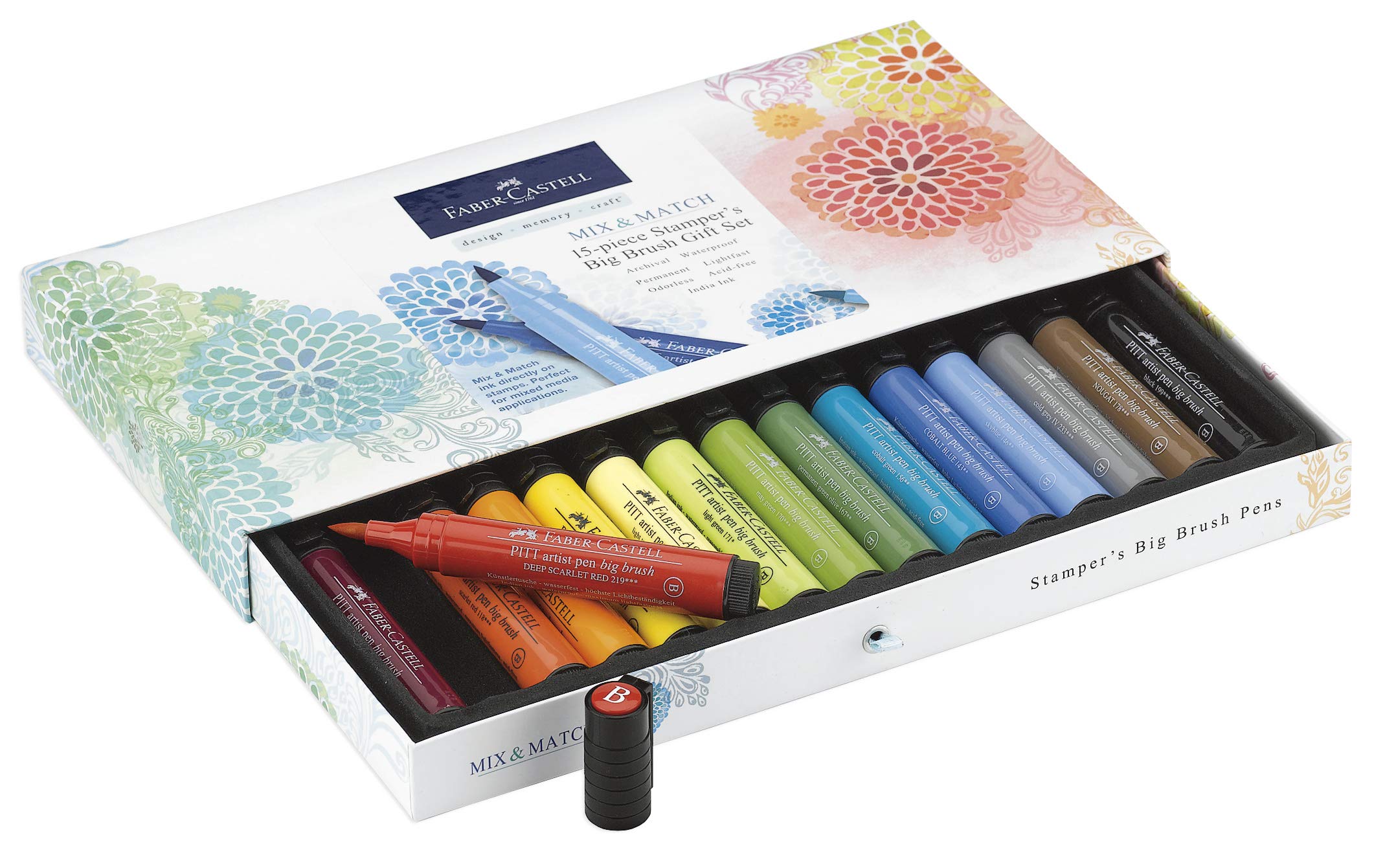 Faber Castell Pitt Artist Pen Stamper's Big Gift, 15 Piece Set, 15 Assorted Brush Markers, Count