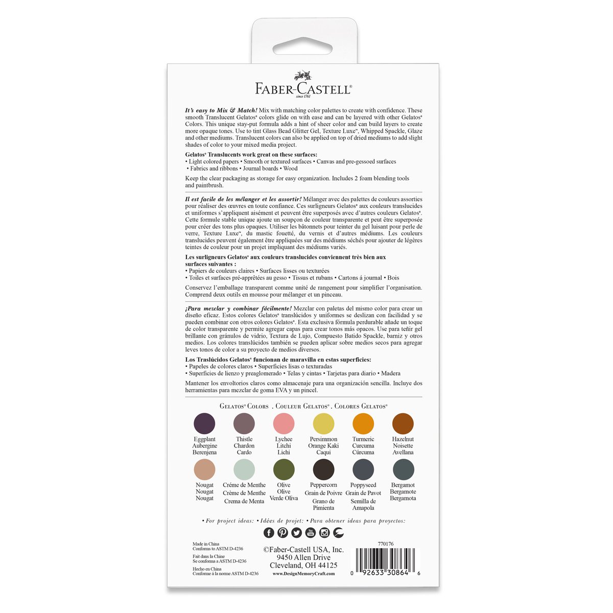 Faber Castell Gelatos Colors Set, Translucents - Water Soluble Pigment Crayons - 12 Translucent Colors