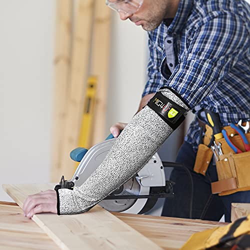 MIG4U Cut Resistant Sleeves Arm Guards Safety Protection with Thumb Holes for Men and Women Yard Work, Construction, Farm, Gardening,Adjustable fit 1pair 18" grey