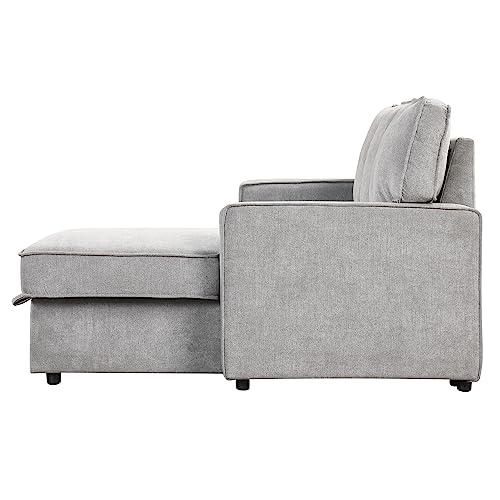 ERYE Multifunctional Sleeper Sectional Pull Bed and 2 Cupholders, Modular 3 Seaters Corner Sofa & Couch Convertible Sleep Sofabed W/Storage Chaise Port for Living Room, L-Shaped & USB, Gray