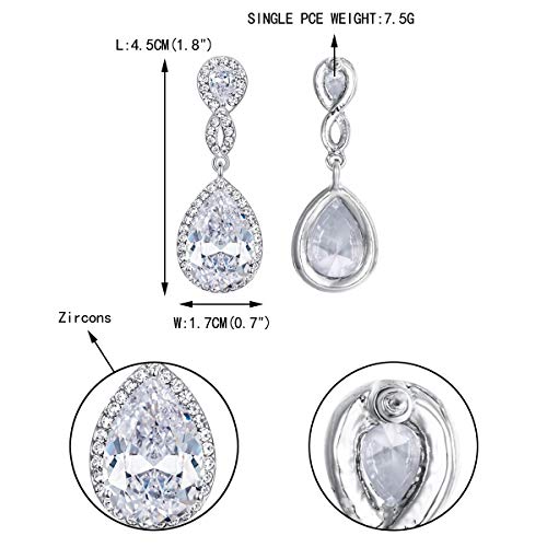 EVER FAITH Crystal Wedding Earrings for Bride Bridesmaids, White Cubic Zirconia Birthstone 8-Shape Infinity Pierced Bridal Dangle Earrings Clear Silver-Tone