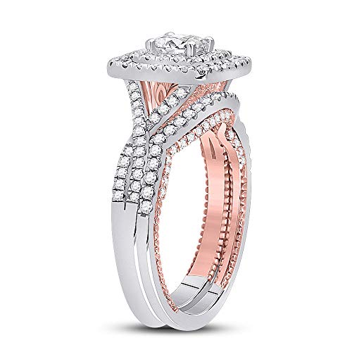 FB Jewels 14kt Two-tone Gold Womens Princess Diamond Bridal Wedding Engagement Ring Band Set 1-1/2 Cttw Size 7