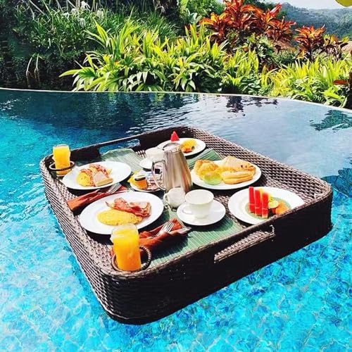 Floating Tray Floating Serving Tray Swimming Pool Floats, for Sandbars Spas Bath and Parties, 80x60x15cm / 31.5x23.6x5.9inch (Color : Black)