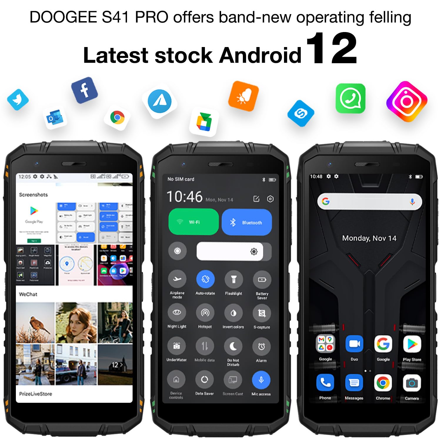 DOOGEE Rugged Smartphone,7GB+64GB S41 PRO Rugged Phone Unlocked,Android 12 Phone,6300mAh Battery,13MP Camera,IP68/IP69K Waterproof Phone,Face Unlock,4G Dual Sim NFC/T-Mobile,BT5.0,Orange