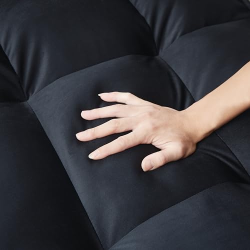 ERYE Size Futon Daybed Charging Pull Out Sleeper Couch Bed Reclining Backrest Convertible Sleep Sofabed for Home RV Apartment Office Living Room, Black Velvet Full w/2 Cupholders and USB Port
