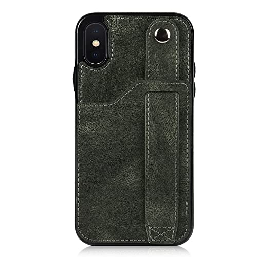 Phone Case Cover Compatible with iPhone Xs Max Leather Wallet Phone Case Stand Wrist Strap Phone Case Adjustable Wrist Strap Phone Case Compatible with iPhone Xs Max Bags Sleeves ( Color : Green )