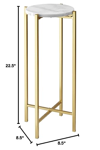 Urban Shop White Marble Collapsible Side Accent Drink Table with Gold Metal Legs, β8.5 in x 8.5 in x 22.5 in