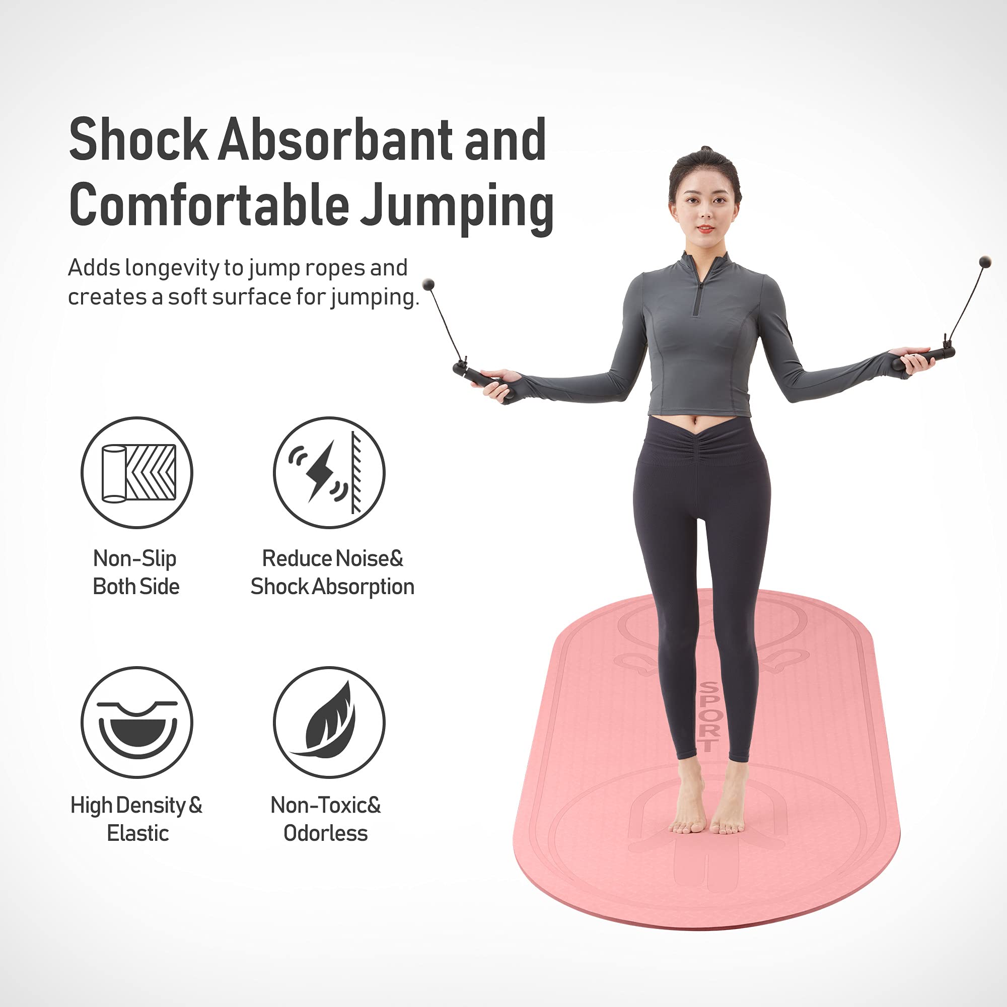 Feitycom- Jump Rope Mat Indoor, 53" 24.4" 1/3" 8mm Thick mat for Indoor Shock Absorbant and Comfortable Jumping Mat Workout, Extends the Life of Jump Rope, Joints, Knees and Back TSD002