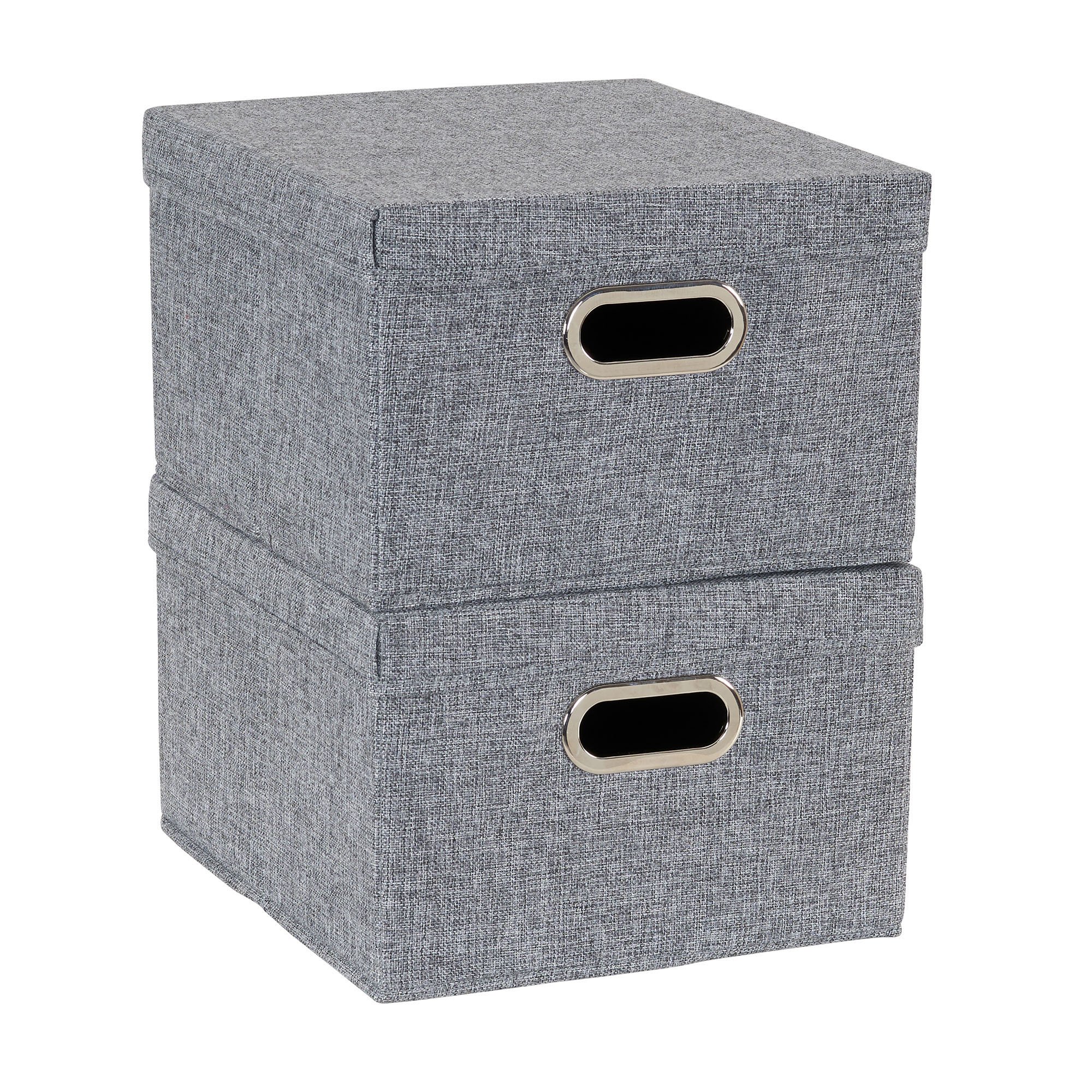 Household Essentials 710-1 Bin Lids and Handles | 2 Pack | Grey Linen Fabric Box Set, 2 Count