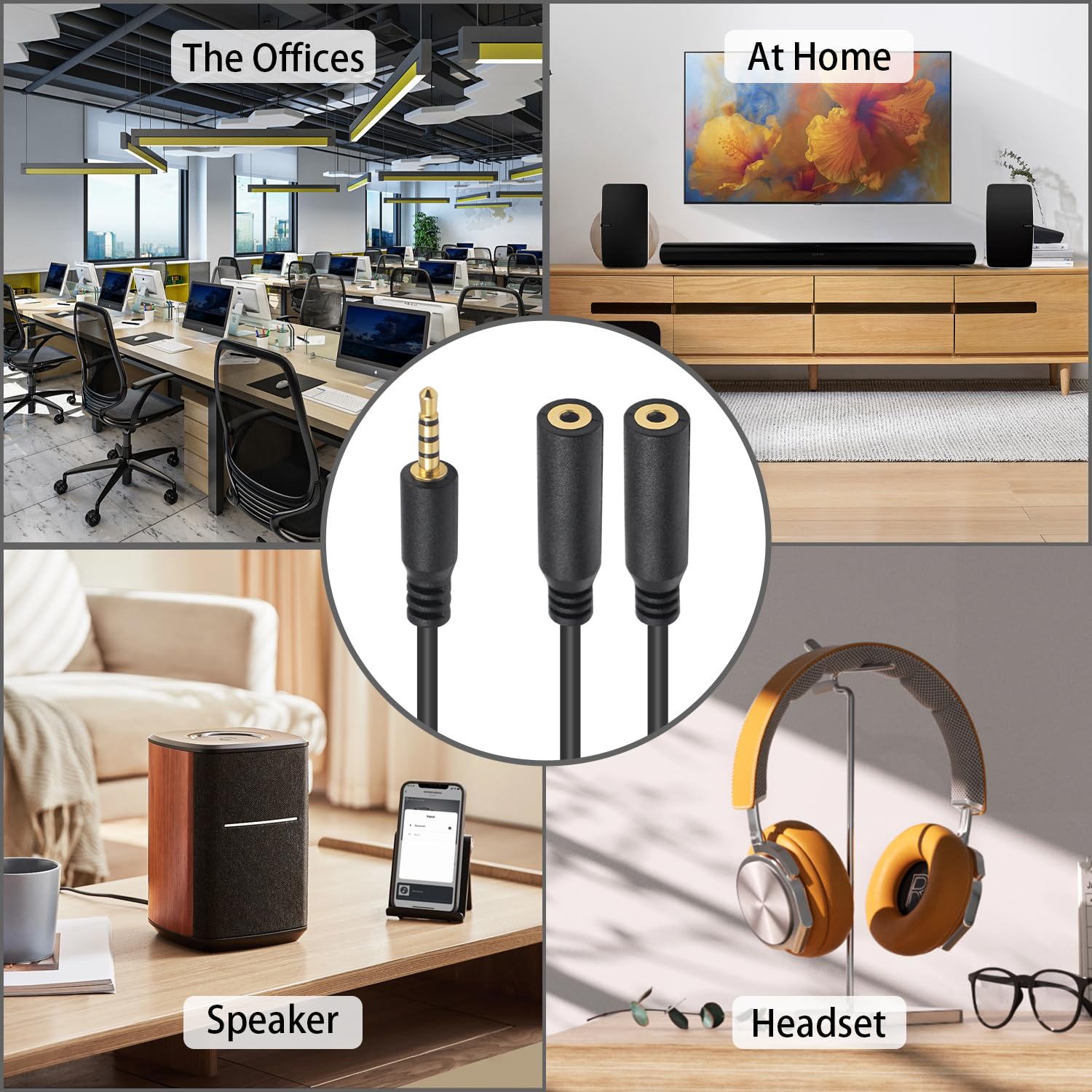 Duttek 2.5mm Y Splitter Cable 1FT/30cm, 2.5mm Stereo Jack Headphone Splitter Cable, 2.5mm 4 Pole Male to Dual Female Aux Audio Splitter Extension Cable with Gold Plate for Camera, Headphone 2Pack