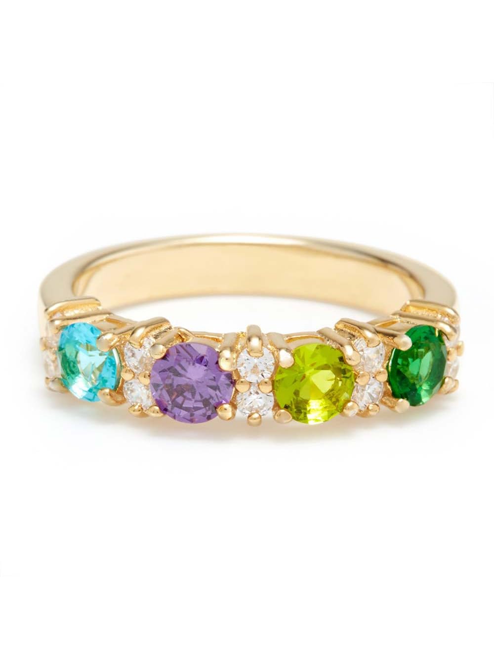 EVE'S ADDICTION Women's Gold Tone Personalized 4 Stone Simulated Birthstone Eternity Ring (ring size 8) - Custom Birthstone Ring for Mom - Mother's Ring - Gifts for Mom