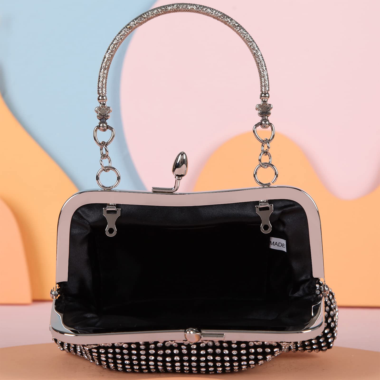 Fawziya Evening Clutch Bling Rhinestone Cute Kiss Lock Handle Soft Novelty Small Purses For Women Formal-Black