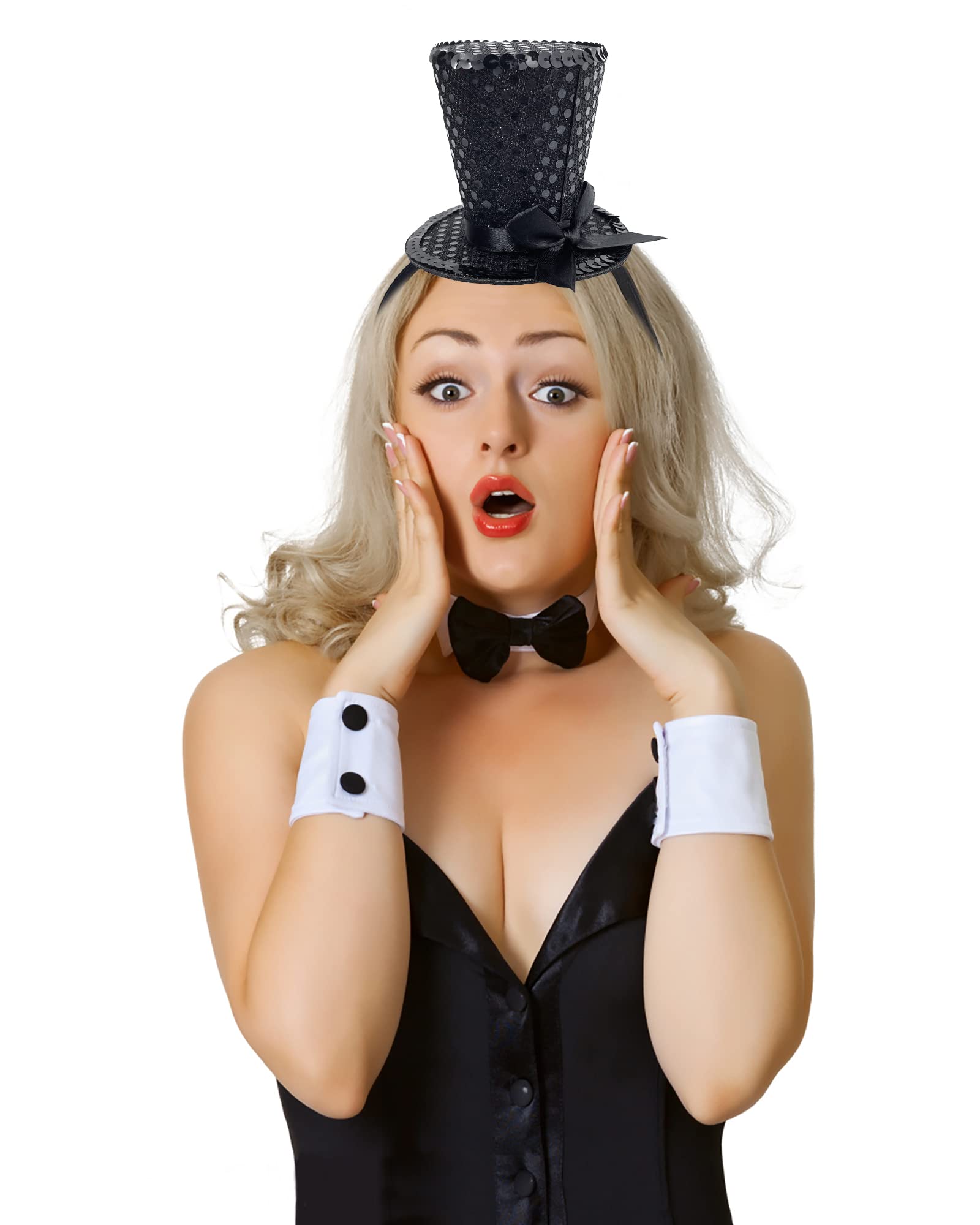 Mini Top Hat on Headband Sequin Black