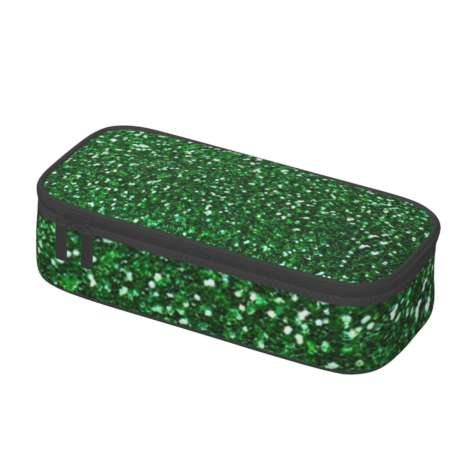 QHWLR Green Sequin Sparkle print Pencil Case Large Capacity Pen Pouch for interlayer Adults Cosmetic Bag Supplies , Black