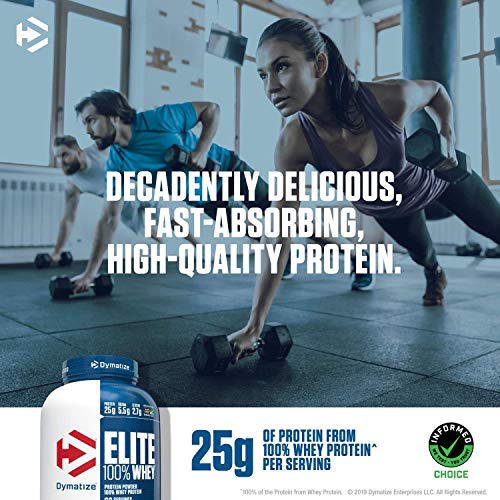 Dymatize Elite 100% Whey Protein Powder, 25 g Protein, 5.5 g BCAAs & 2.7 g L-Leucine, Quick Absorbing & Fast Digesting for Optimal Muscle Recovery, Rich Chocolate, 160 Oz