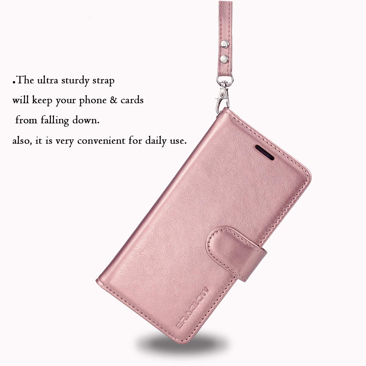 ERAGLOW Galaxy A50 Case,Galaxy A50 Wallet Case,Premium PU Leather Wallet Flip Protective Phone Case Cover w/Card Slots & Kickstand for Samsung Galaxy A50 2019 (Rose Gold)
