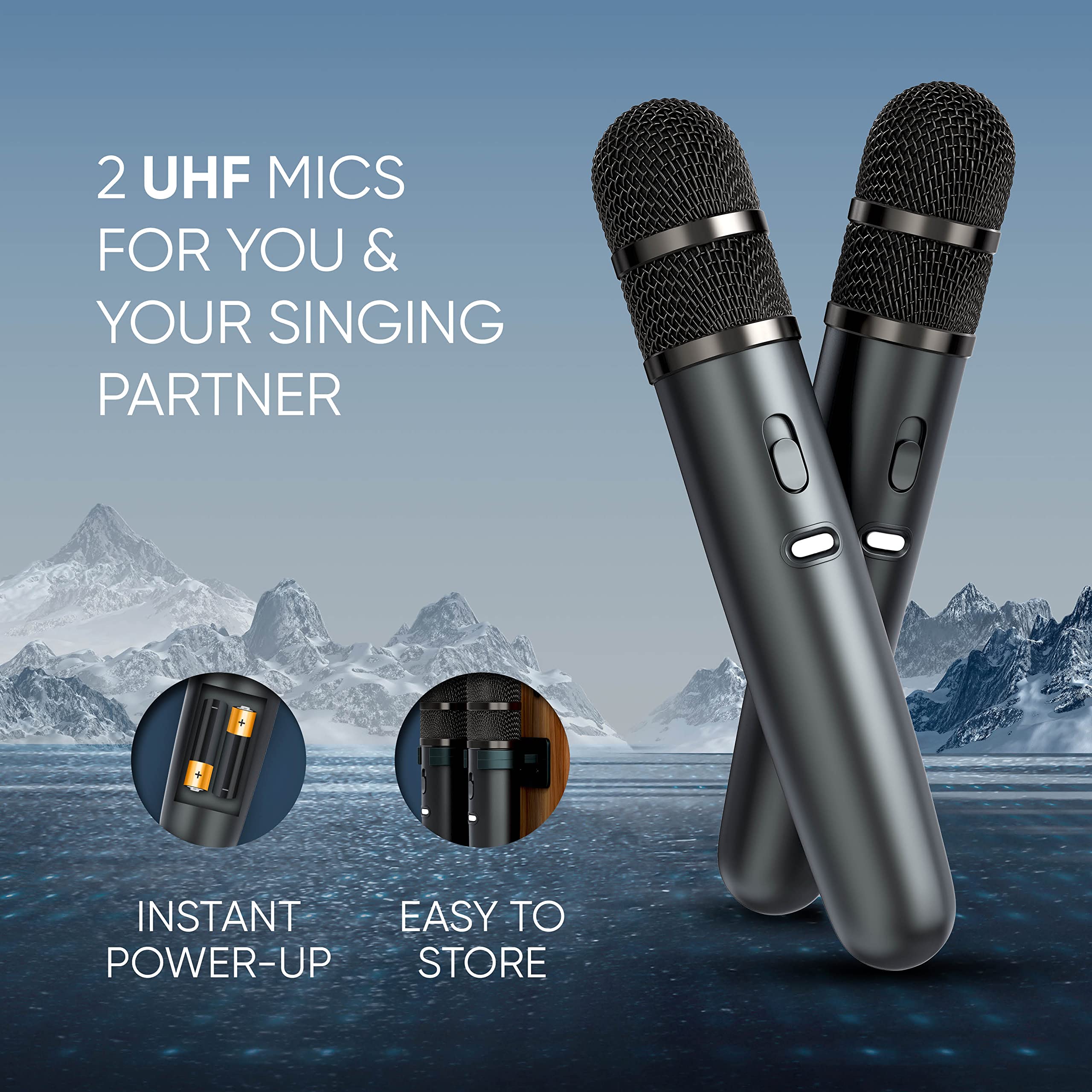 MASINGO New 2022 4-in-1 Portable Karaoke Machine with Smart 1080p Projector with WiFi, Speakers & 2 Wireless Microphones. Built-in Android System for Lyrics Display Apps, Netflix, YouTube, etc. - Q4