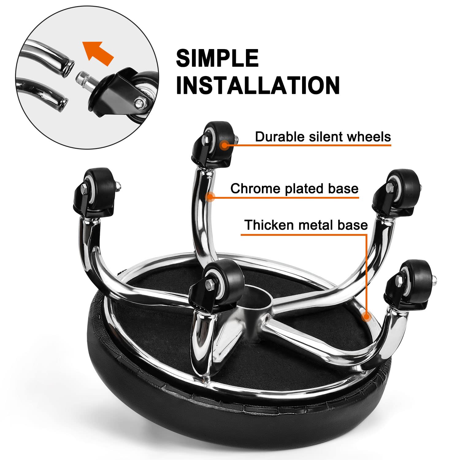 FLOLXNB Low Rolling Stool, Low Stool with Wheels, PU Leather Low Roller Seat Stool Chair, Rolling Seat Stool for Home Office Garage Shop (Style 1)