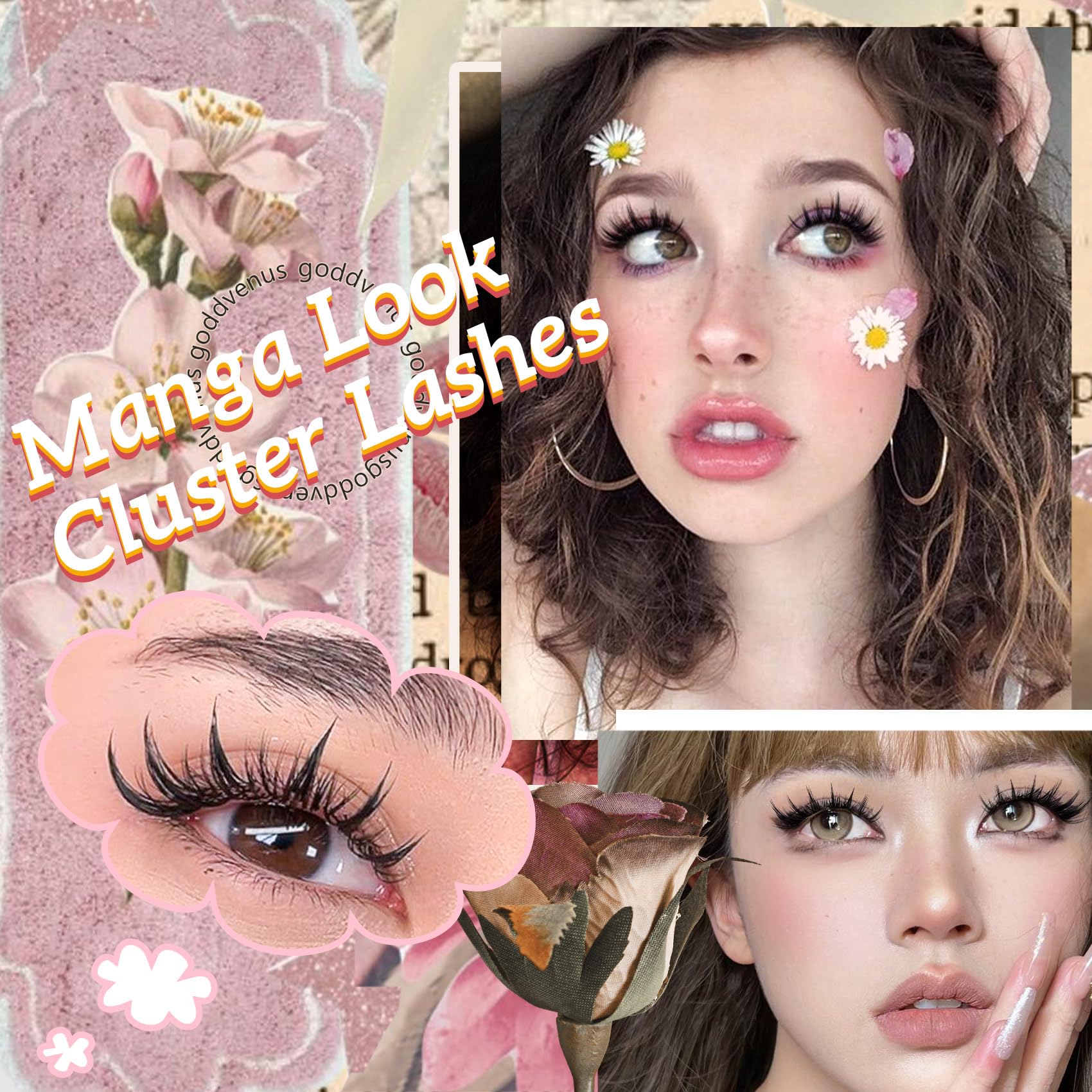 Goddvenus Individual Lashes 105pcs Anime Lashes Extension Manga Lash Clusters Wispy Eyelash Extension D Curl Eyelash Clusters Fluffy DIY Lash Extensions 14-16-18 Mixed Length