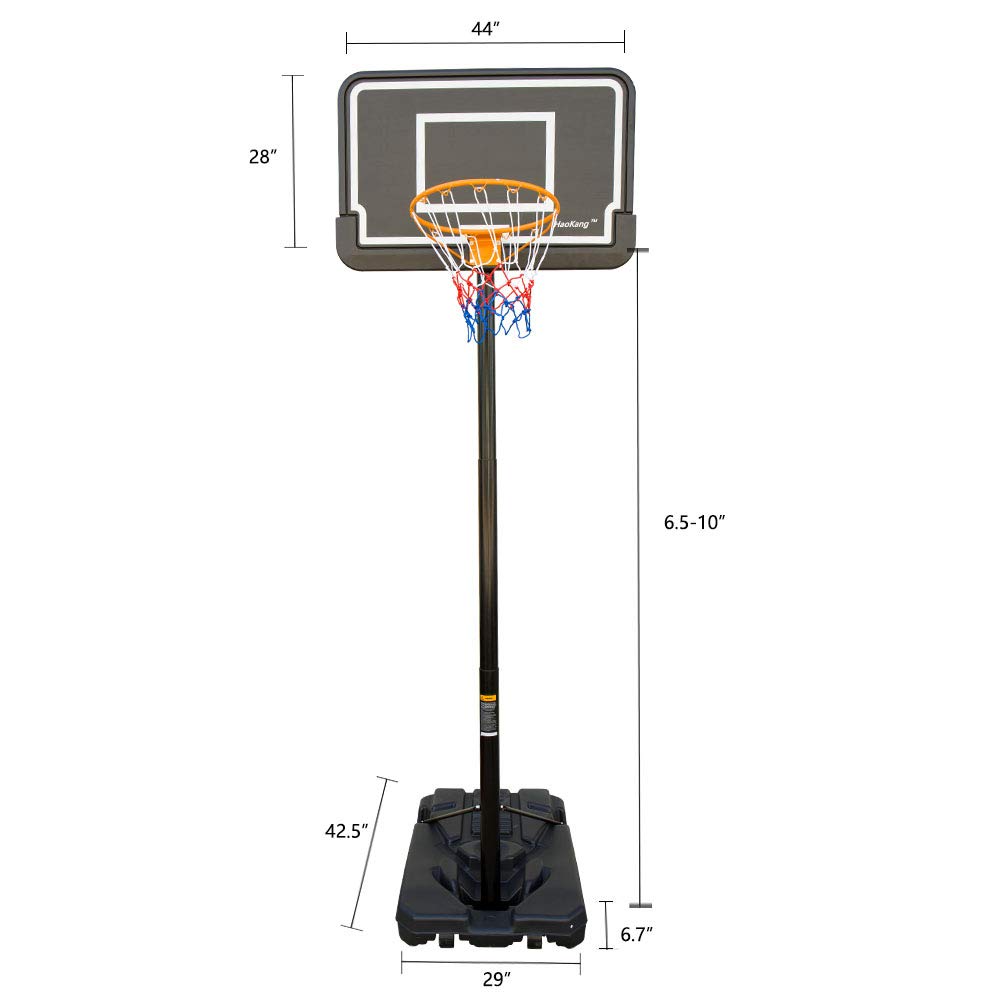 HaoKang Pro Portable Basketball Hoop wtih Adjustable Height Official 10' and 44" Backboard Free Standing Basketball Stand System