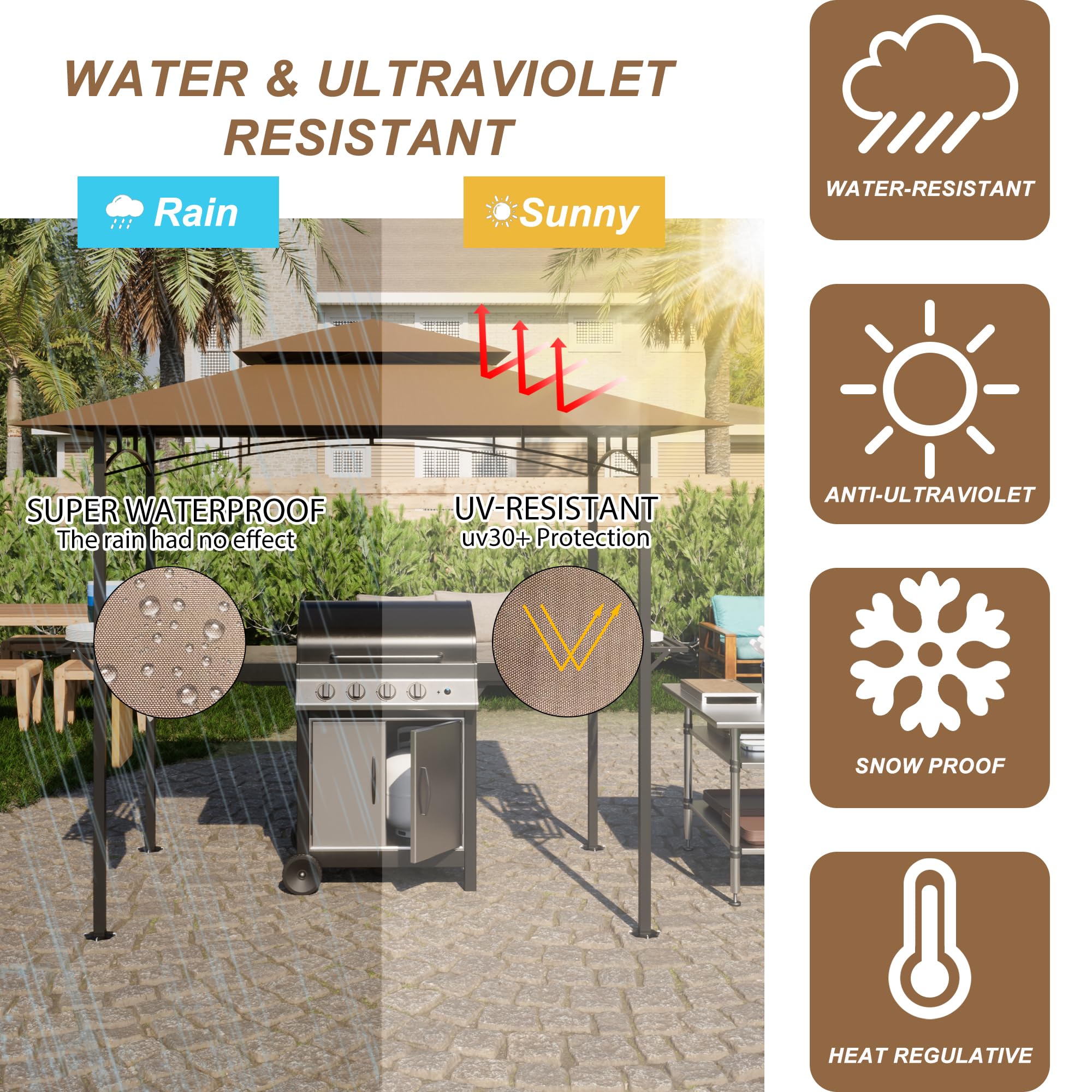 Grill Gazebo,8 x 5 FT Grill Pergola Tent with Air Vent Double Tiered BBQ Gazebo Outdoor Barbecue Canopy