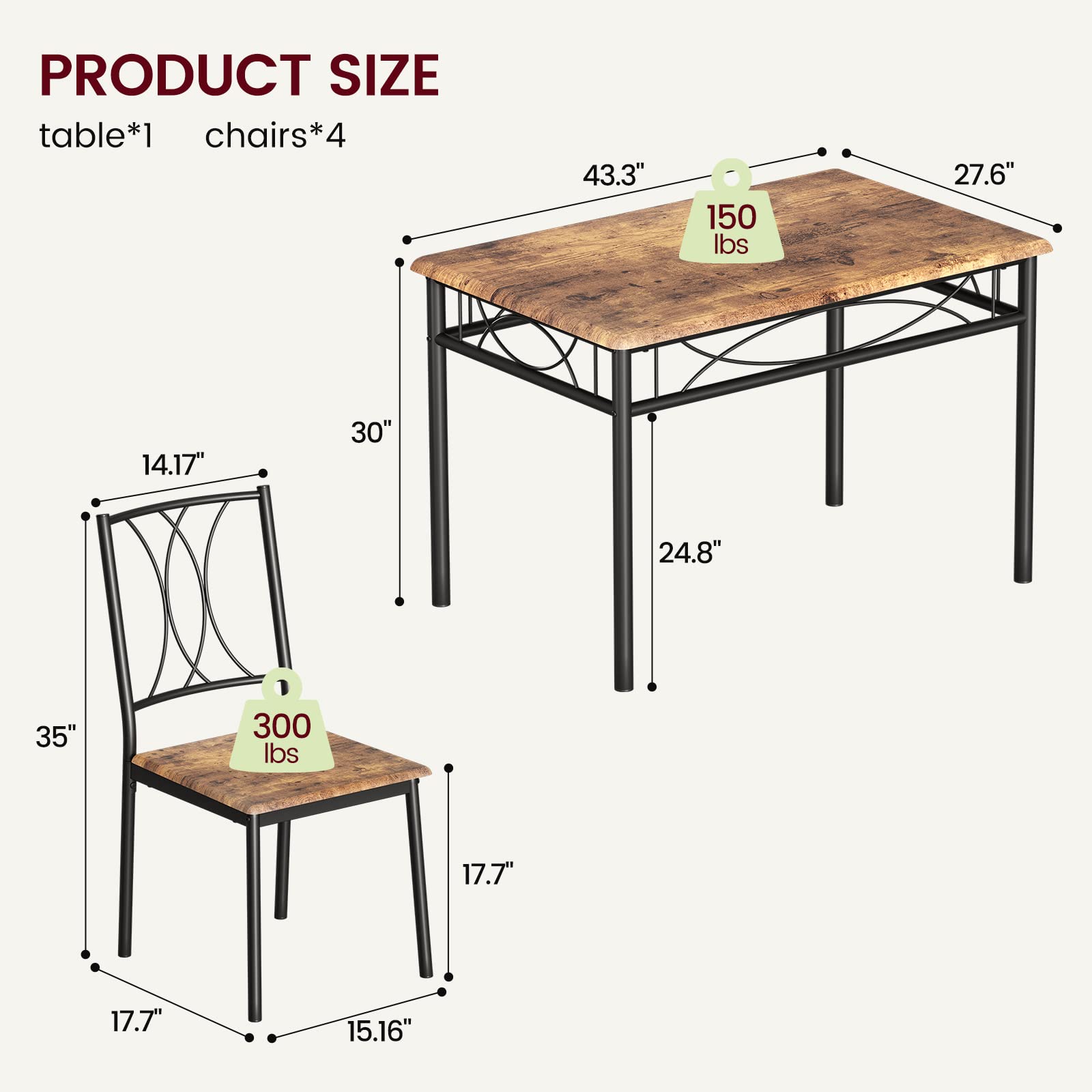 Fancihabor Dining Table Set for 2, Kitchen Table and Chairs for 2, Square Dining Room Table Set with 2 Upholstered Chairs, 3 Piece Kitchen Table Set for Small Space, Apartment, Rustic Brown