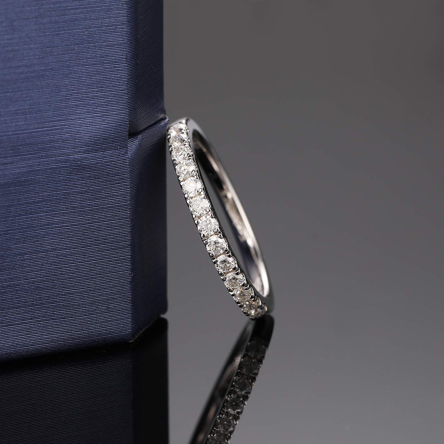 Esdomera Brilliant 0.46ctw Round Cut Moissanite Half Eternity Wedding Band With Platinum Plated Sterling Silver Ring For Women (4)