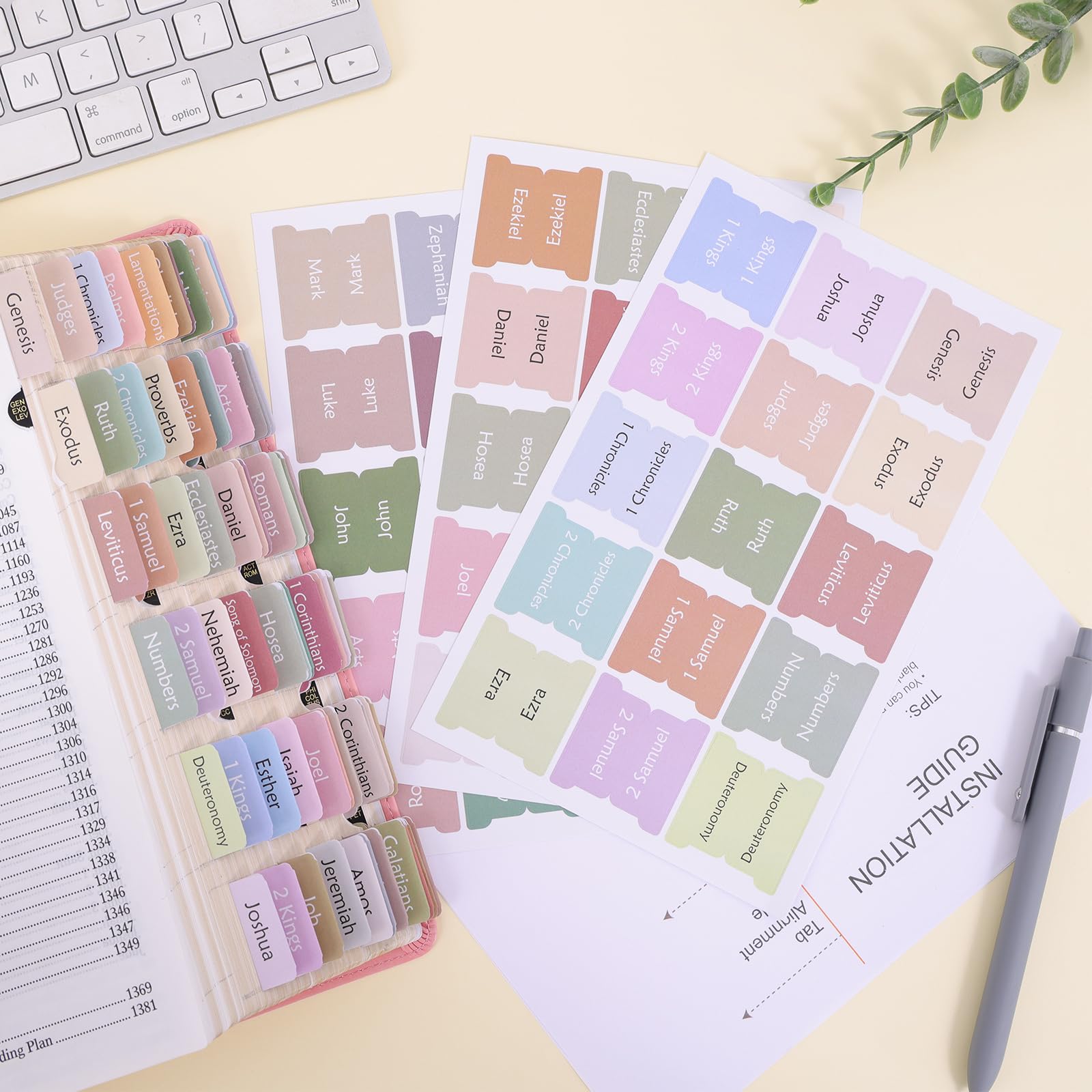 EOOUT Bible Tabs, 90 Tabs, Morandi Laminated Bible Tabs for Women and Men, Bible Book Tabs, Testament Bible Index Labels, Morandi Aesthetic Bible Journaling Study Supplies Accessories