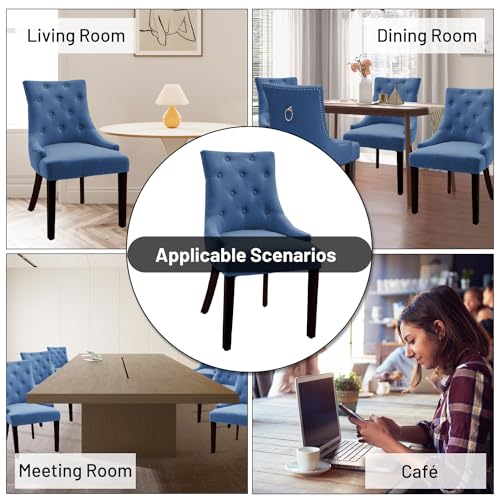 Fangflower Button Tufted Parsons Dining Chairs Set of 2 with Upholstered Fabric, High Back, Padded Seat for Kitchen Living Room Lounge, Blue