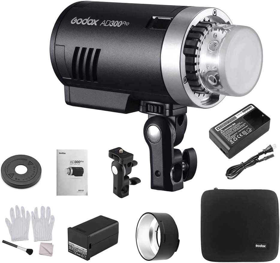 Godox AD300Pro Outdoor Strobe Flash Light, 2.4G Wireless 300Ws TTL 1/8000s 320 Times Full Power Flash Rechargeable Battery Compatible with Canon Nikon Sony FUJIFILM Panasonic Pentax Olympus