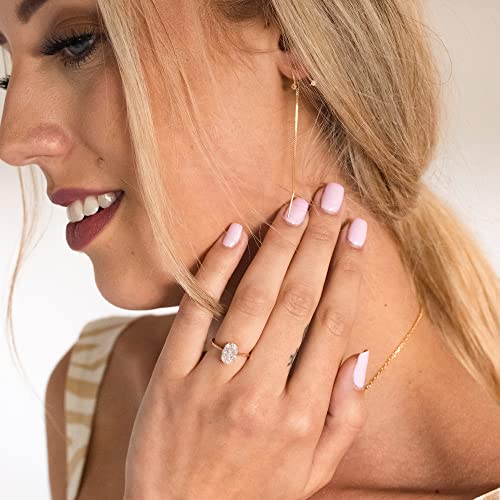 espere 1.5 Carat Moissanite Oval Cut Forever Classic Engagement Ring Solid Gold Plain Ring Band 14K Rose Gold Bridal Ring Stackable Brilliant Ring (4.5)