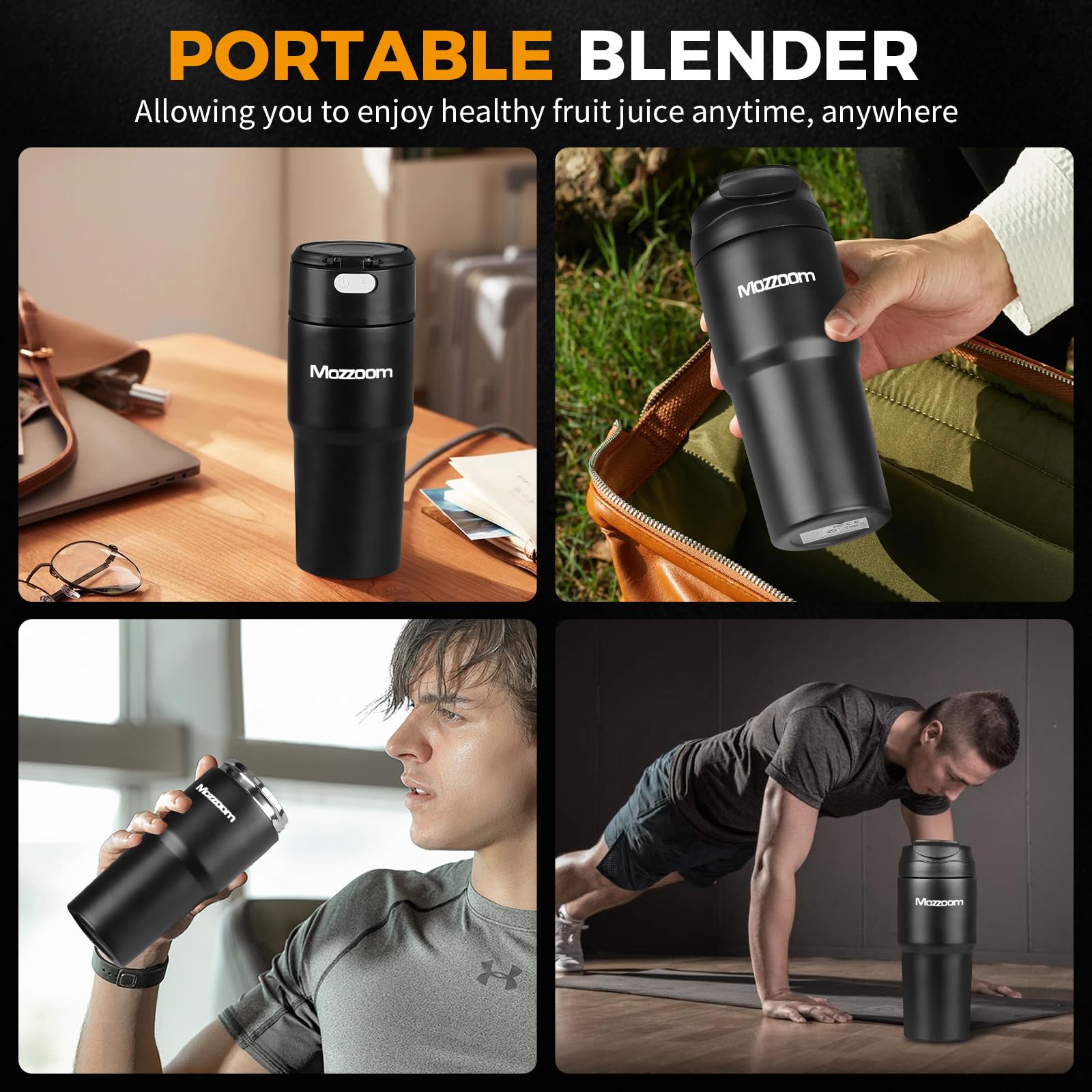 Portable Blender for Smoothies and Shakes,Personal Blender, 15 oz Vacuum Insulated Stainless Steel Keep Cold or Hot,BPA Free,USB Rechargeable,Travel Blender for Anywhere,Black(1 Pack)