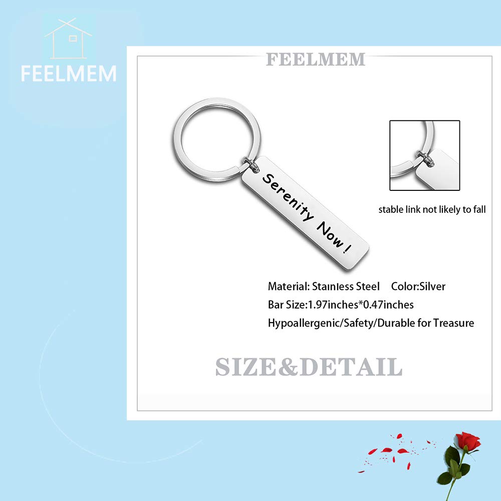 FEELMEM Relaxing Handstamped Key Chain Serenity Now Keyring Gift for Best Friend Family Jewelry (Silver)