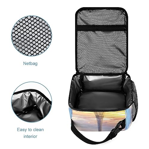 Paris Eiffel Tower Art 3 Pcs Backpack Set Portable Lunch Bag Pencil Pouch for Office