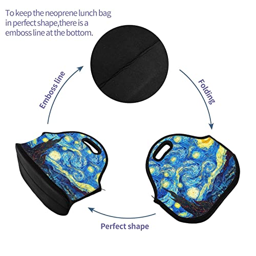 The Starry Night Neoprene Lunch Bag, Insulated Lunch Box for Women, Reusable Lunch Tote Bags with Zipper for Work School Picnic Organizer