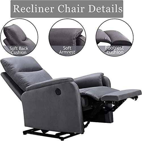 FANYHOME Electric Power USB,Fabric Single Sofa, Home Theater Seating with Recliner Function,Ergonomic Lounge Chair for Small Room 35.4" D x 30" W x 39.8" H, Grey