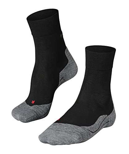 FALKE Men's RU4 Endurance Wool Running Socks, Mid Calf, Medium Cushion, Athletic, Breathable Quick Dry, Merino Wool, Black (Black-Mix 3010), 9-10, 1 Pair