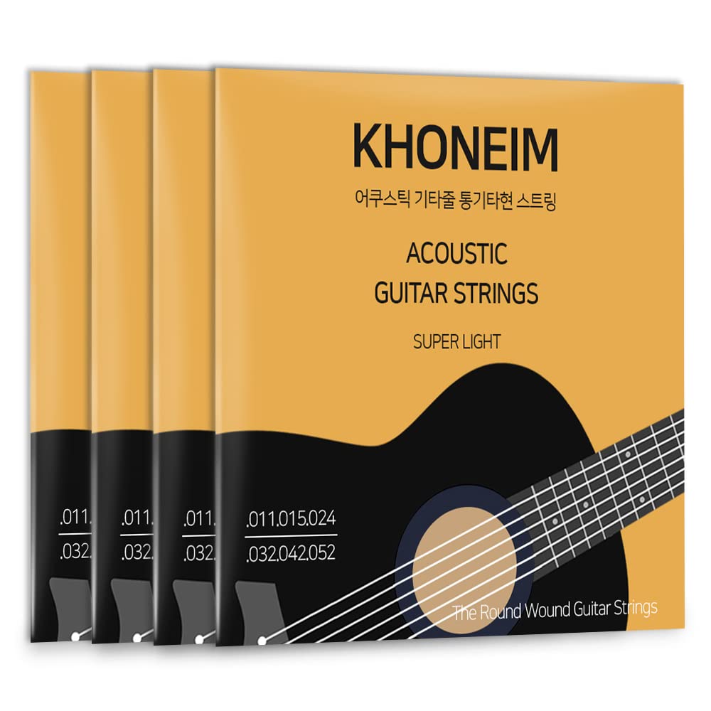 KHONEIM Guitar Strings 4 Pack - Acoustic Guitar Strings For 6 String Guitar, Deep and Bright Tone, 11-52