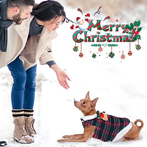 UETZLTB Christmas Dog Jacket Harness and Leash Warm Winter Windproof Puppy Fleece Coat Vest Cute Reindeer Plaid Pet Clothes for Small Medium Dogs Cats