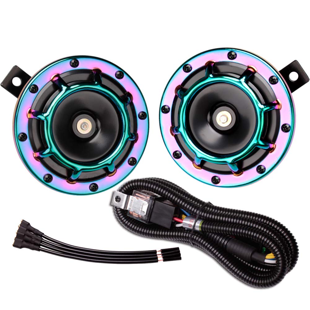 FARBIN Horn Waterproof Car Horns 12v Loud,Super Tone Metal Twin Horns Kit with Relay Harness (Color horn with wire harness)