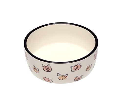 Pearhead Cat Faces Pet Bowl, Cat Water and Food Dish, Pet Owner Cat Accessory, Ceramic, Blush and White