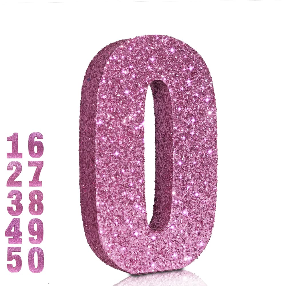 Eploger Pink Glitter Number Sign 6 Birthday Decorations,Birthday Anniversary Centerpieces for Table Decorations,Numbers for Table Toppers(7.8 Inch)
