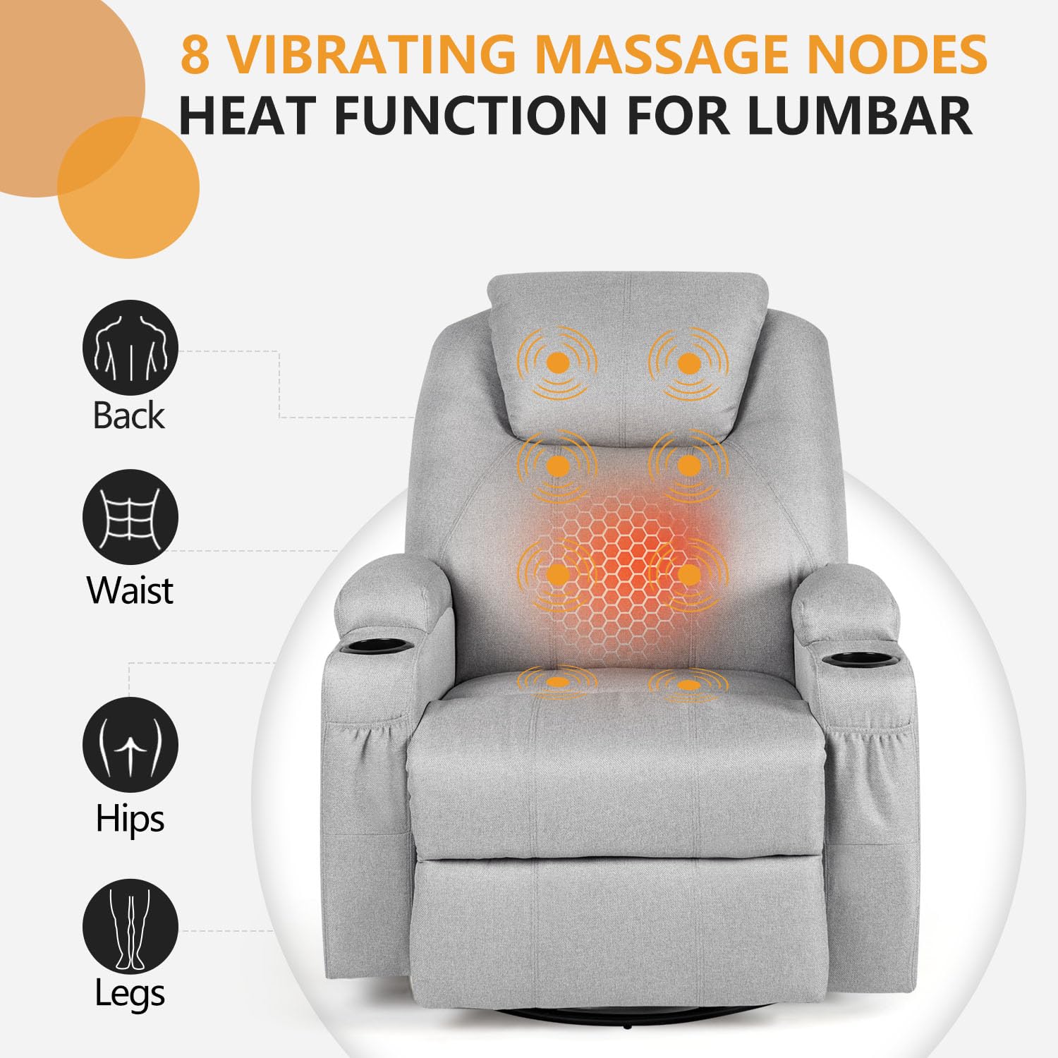 Esright Grey Massage Recliner Chair 360° Swivel Heated Ergonomic Lounge Reclining Chair