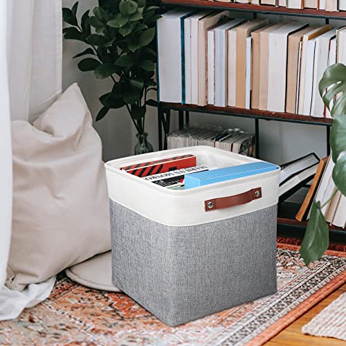 Kntiwiwo Cube Storage Bin Gray Cube Storage Bins for Closet Organizers and Storage Shelves Foldable Storage Cubes with Handles Set of 3,13”x13”x13”