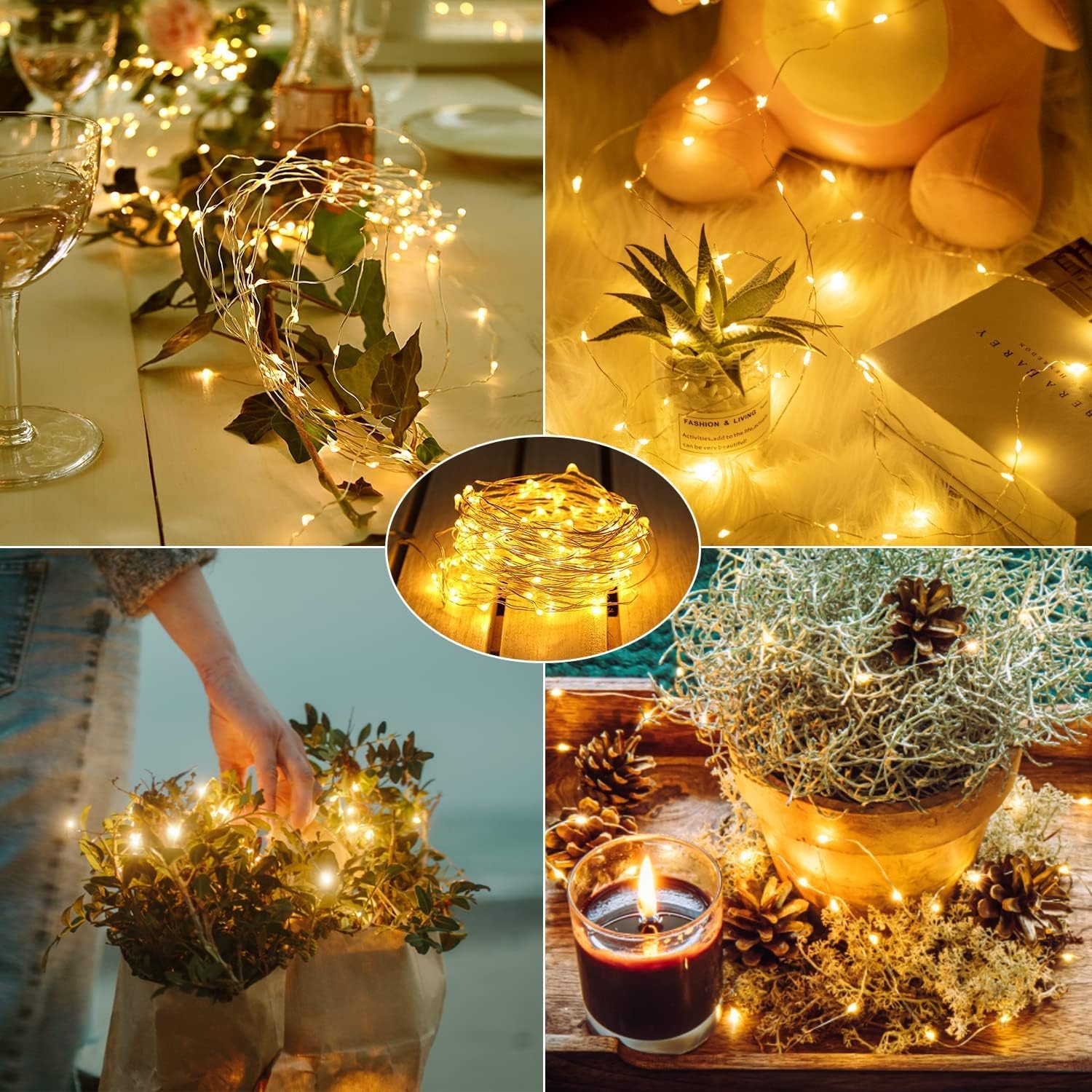 Fairy Lights Battery Operated String Lights - 12 Pack 7ft 20 LED Silver Wire Firefly Lights for Mason Jars DIY Picture Walls Shelves Arts Crafts Trees Branches Bedroom Wedding Party Decor(Warm White)