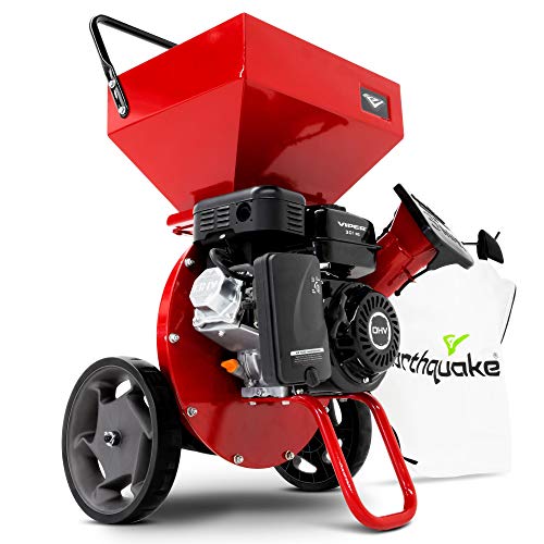 Earthquake Chipper Shredder K33,33964 Heavy Duty 301cc, 4 Cycle Viper Engine, 5-Year Warranty, Dock-and-Lock Debris Bag, 3" Max Wood Diameter Capacity, Red