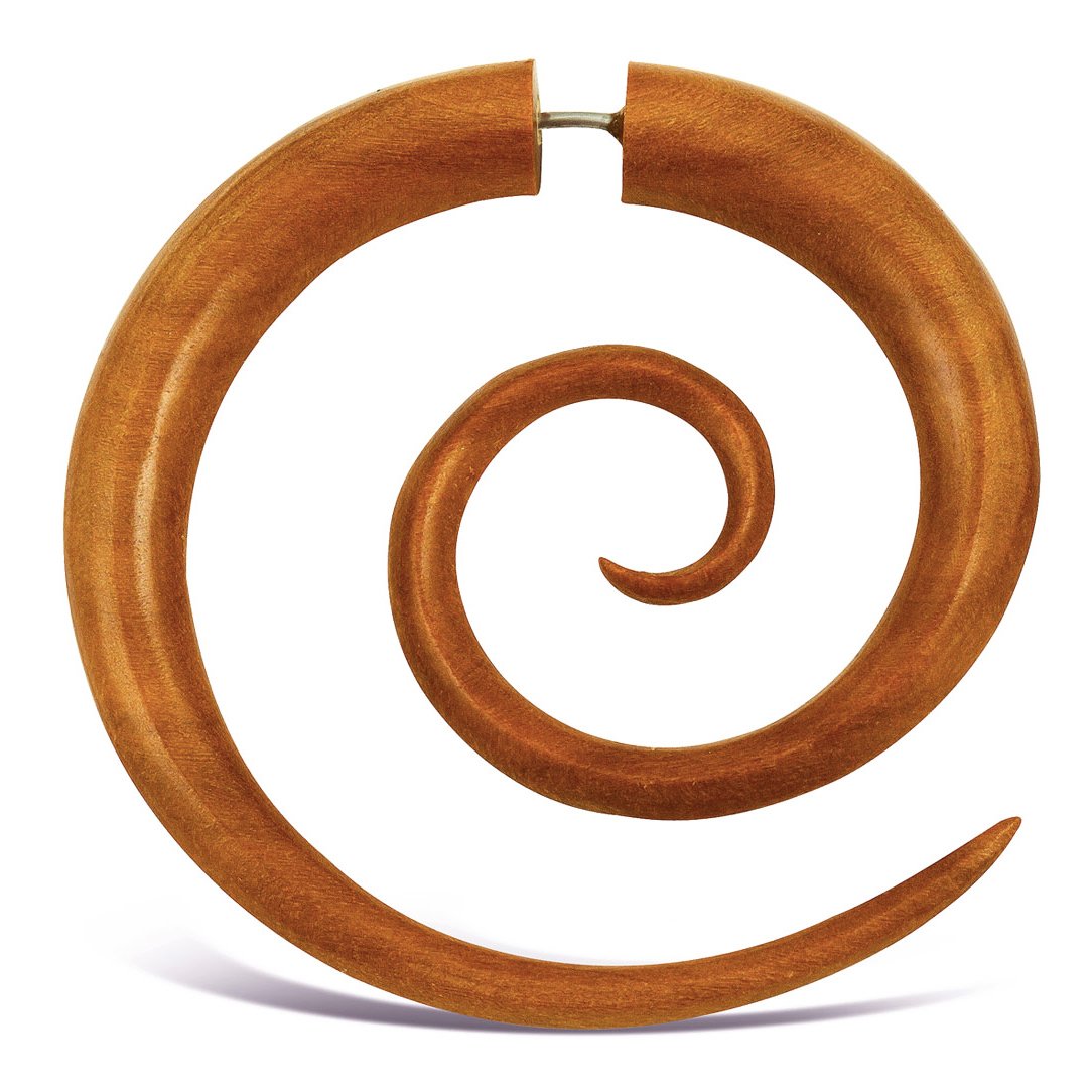 Fake Gauges Wooden Earrings Super Spirals L/Tan Sabo Wood